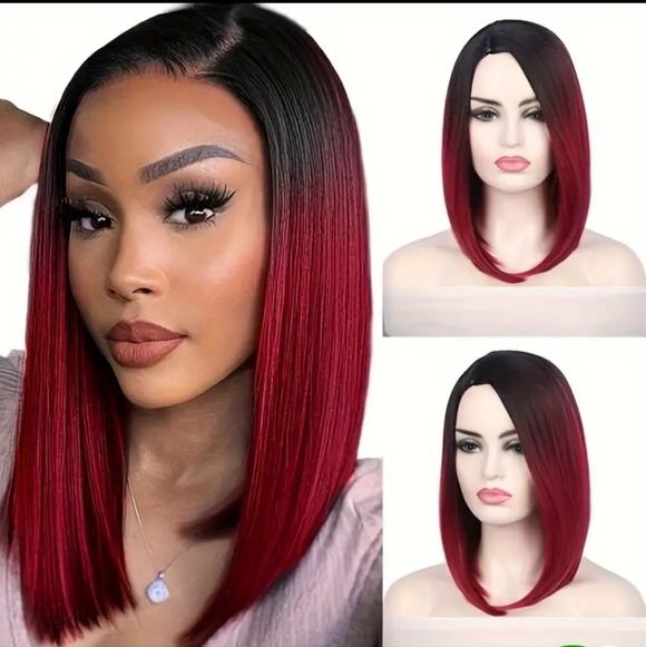 Hair | 14 Inch Ombre Burgundy Side Part Bob Synthetic Hair Wig | Poshmark